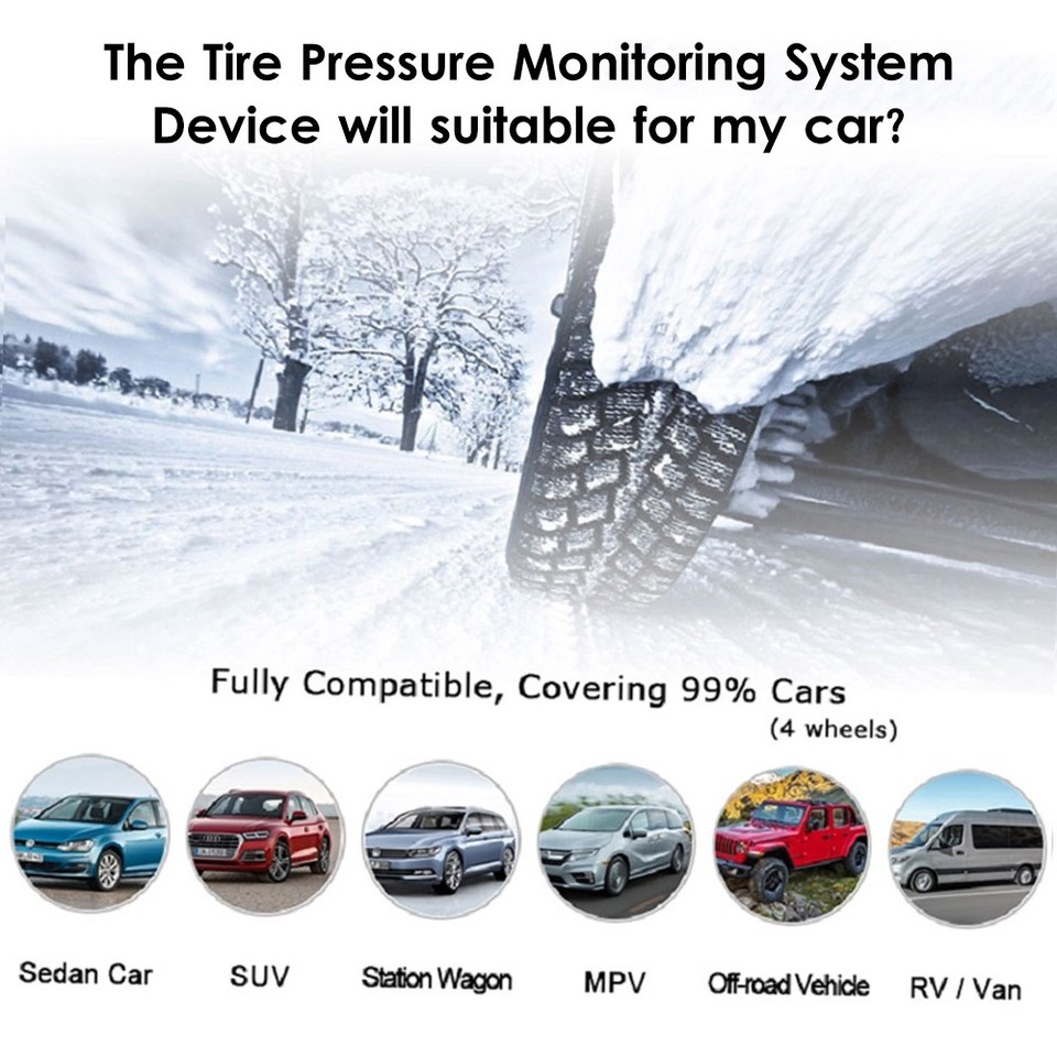 Tire Pressure Monitoring System Wireless 4 External Sensors Real Time ...
