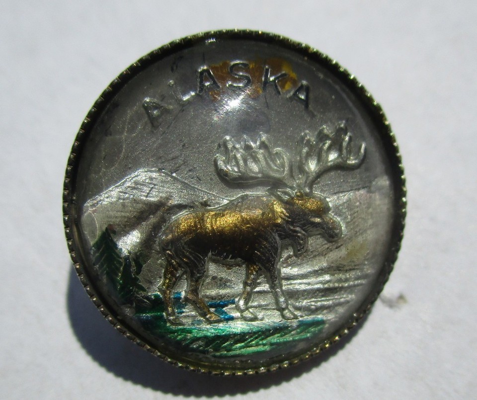 Vintage Antique French INTAGLIO~"MOOSE~Marked ALASKA" Reverse Painted ...