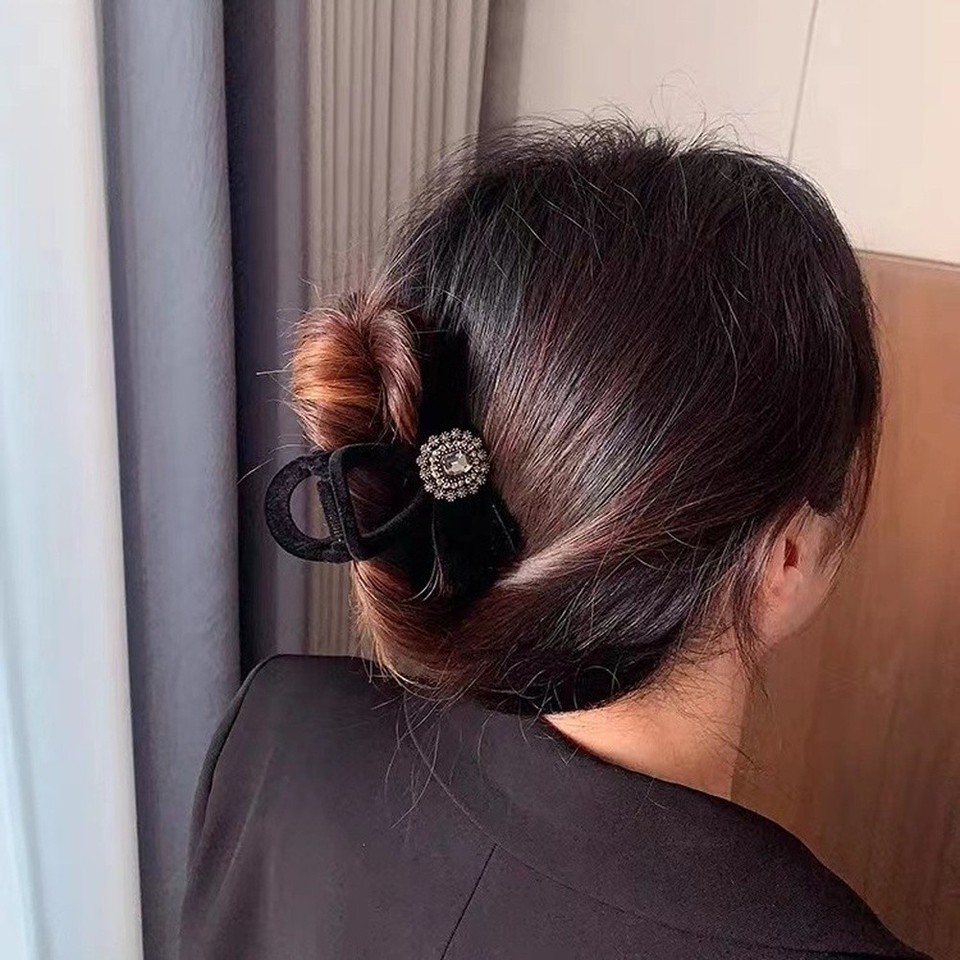 Half Up Hair Clip Velvet Rhinestone Bow Korean Style for Women Summer ...
