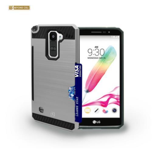 Brushed Metal Texture Case w/Card Holder Anti-Shock Cover for LG Stylo ...