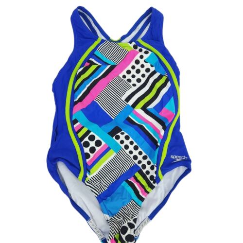 Speedo Girls Bathing Suit Size 12 Blue Neon One Piece Swimsuit