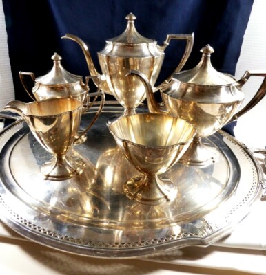 Sheffield Pairpoint Silver plate 6 pc set Coffee Tea pot sugar bowl ...