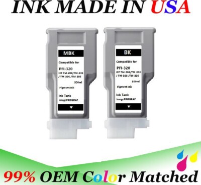 VC PFI-320 MBK & Black 2PK Ink Cartridge Canon IPF TM-200 TM-205 TM-300 ...
