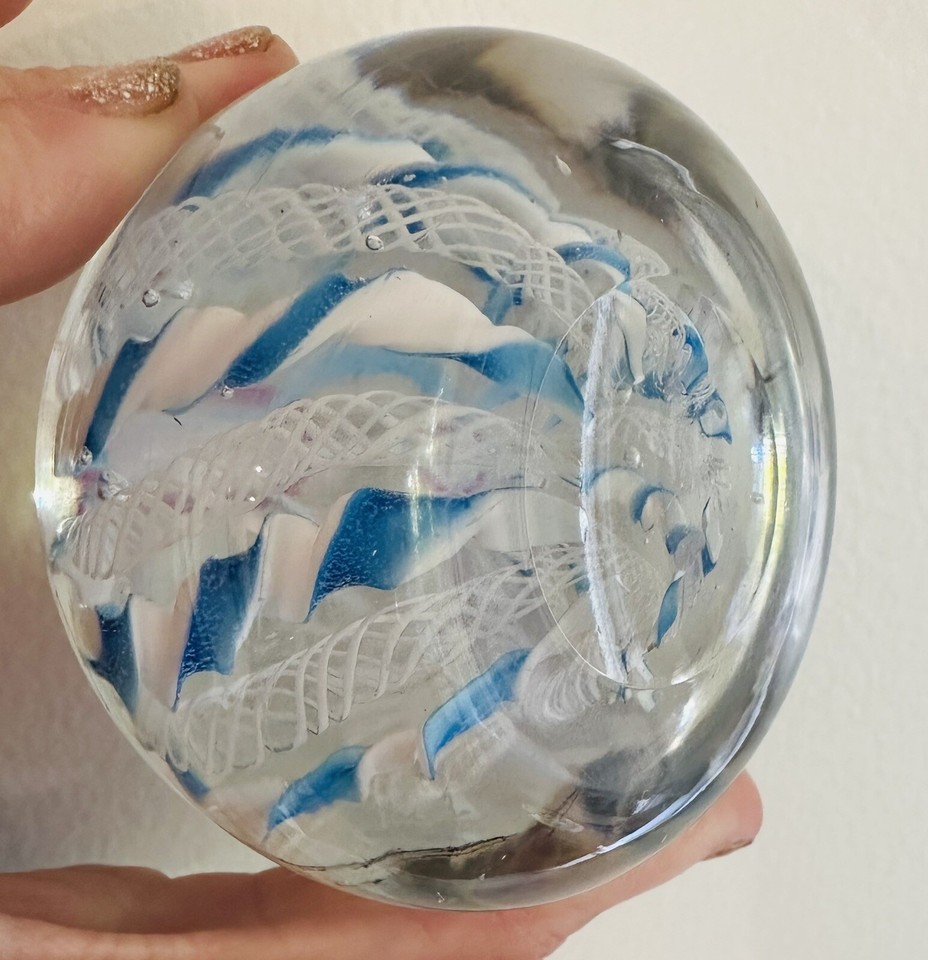 Pairpoint Blue & White Crown Rose Art Glass Paperweight | eBay