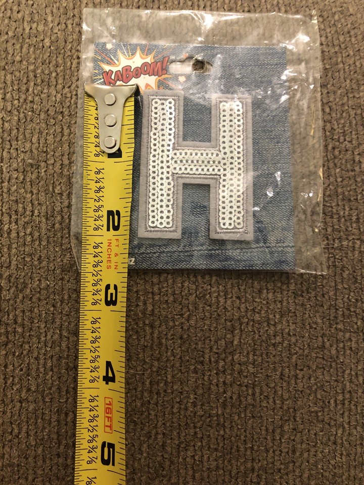 Letter “H” Iron On/Stick On/Sew On Sequin 2” Appliqué Grey With Silver ...
