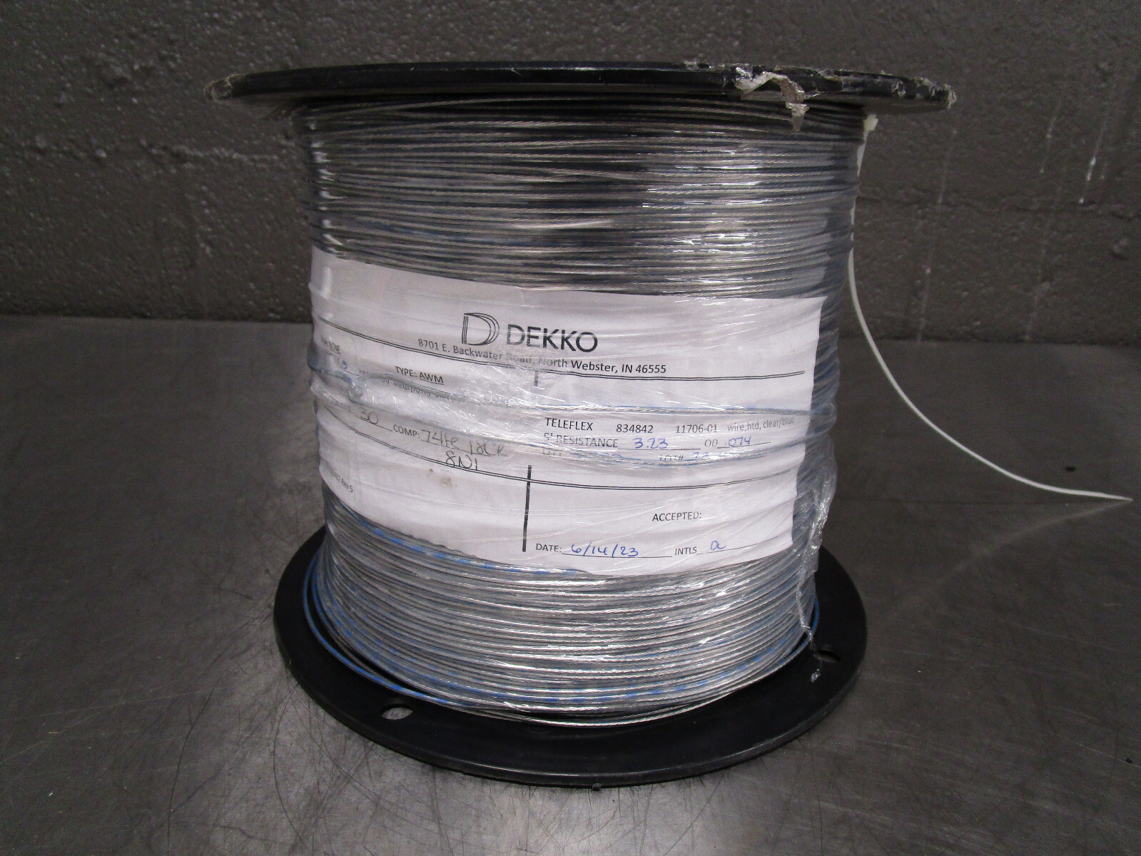 Teleflex 834842 11706-1 Wire htd Clear Blue 5000 .65 OHMS per Dekko AWM ...