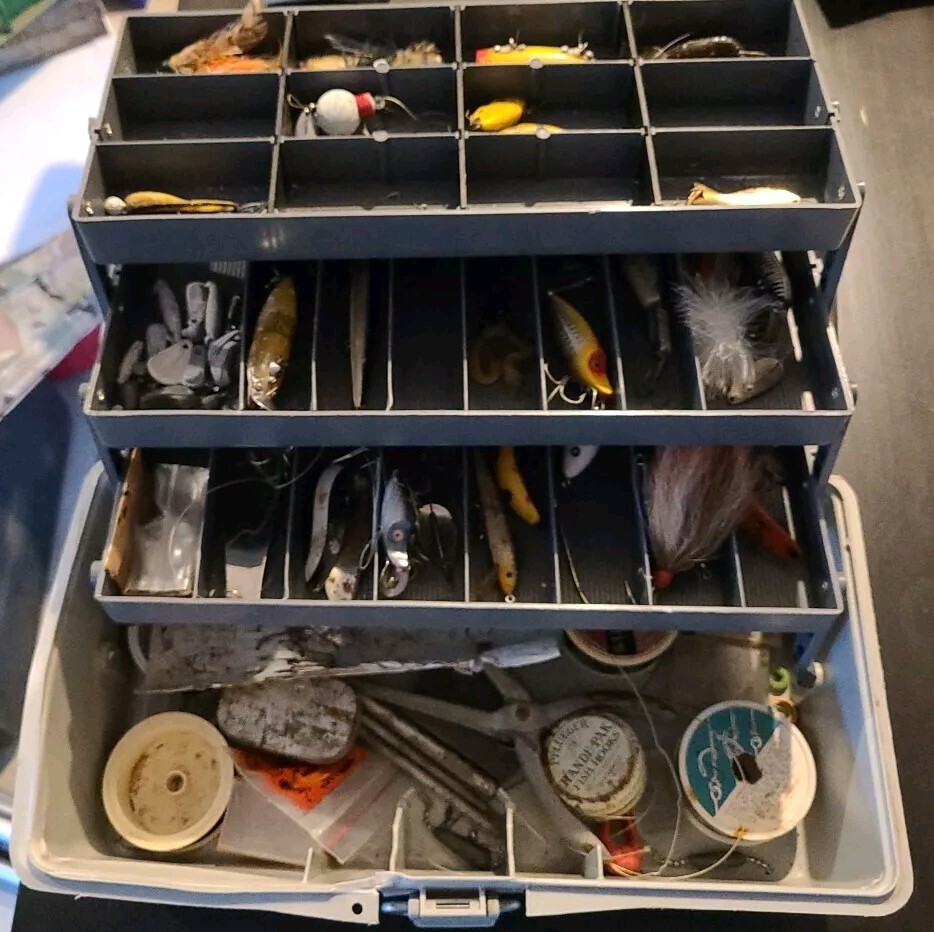 Loaded Vintage Lid Locker Fishing Tackle Box With Vintage Tackle (40s ...