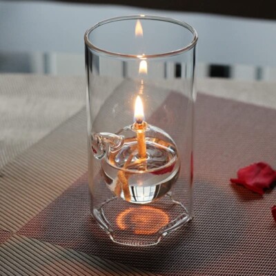 Vintage Blown Glass 6" Lamp light Chamber Oil fire Lamp Vintage Candle ...