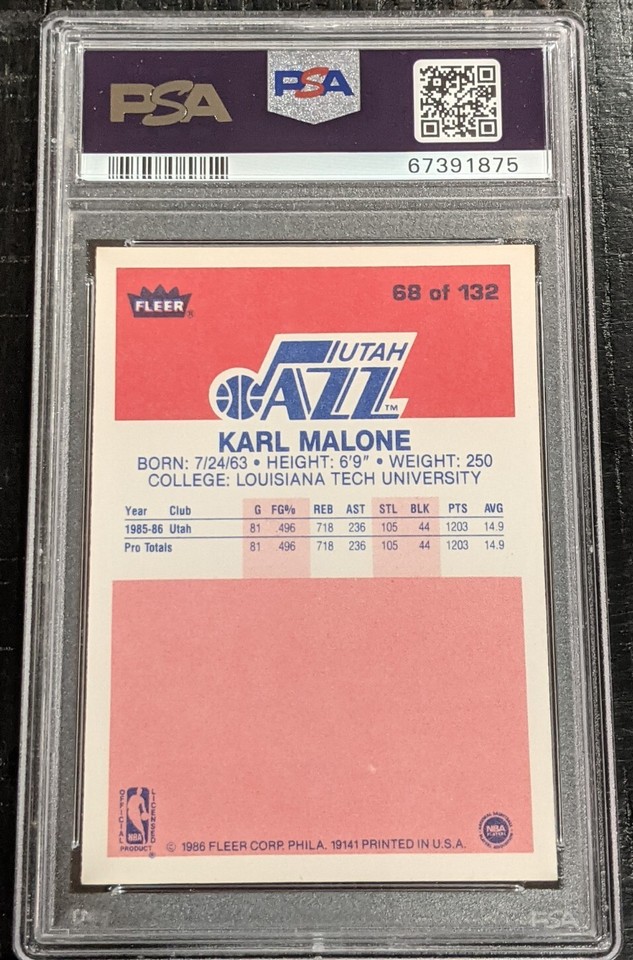 1986 Fleer Karl Malone ROOKIE PSA 8 NM-MT #68 Utah Jazz RC | eBay