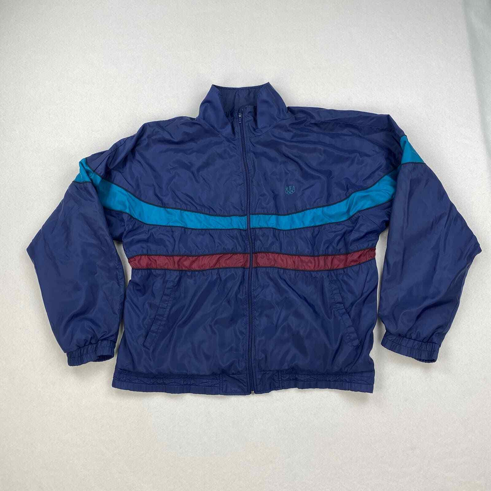 Vintage JC Penney USA Olympics Jacket Size XL Blue Striped Windbreaker ...
