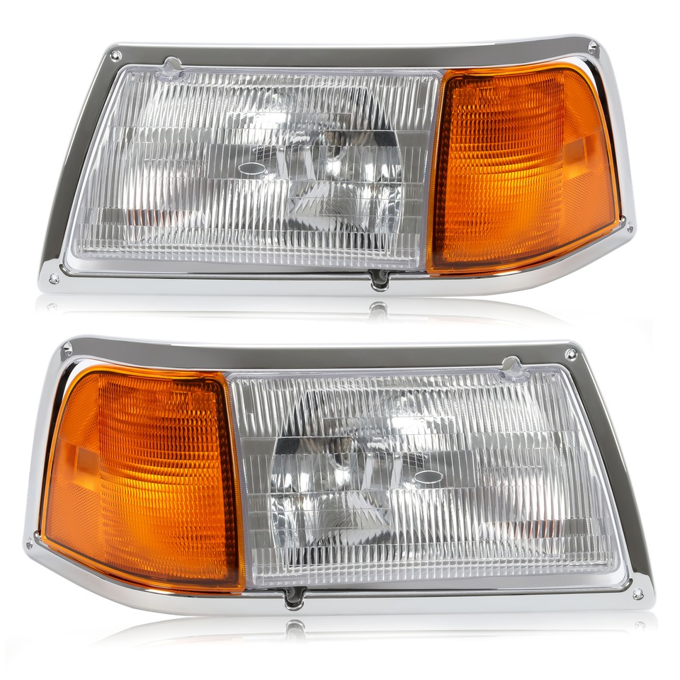 Pair Headlight w/Adjusters + Corner Light & Bezel For Peterbilt 375 385 ...