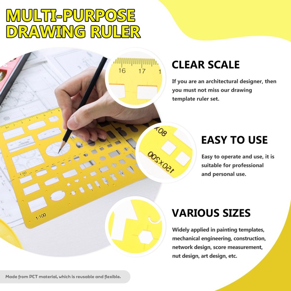 6 Pcs Multifunction Ruler Triangular Scale Template Drawing Rulers ...