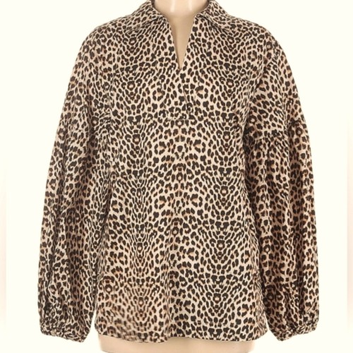 Hinson Wu Arianna Leopard Print Blouse M Long Puff Sleeves Mobwife Edgy ...