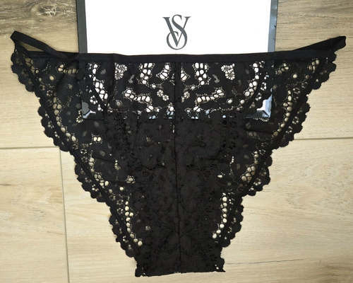 Victoria's Secret Body by BBV Black Sheer Lace Crochet String Cheekini ...
