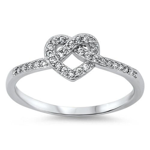 Infinity Knot Heart Love Clear CZ Promise Ring .925 Sterling Silver ...