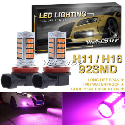 2x 92SMD Pink Purple LED Projector Driving Fog Lights Bulb H11 H16 H8 ...