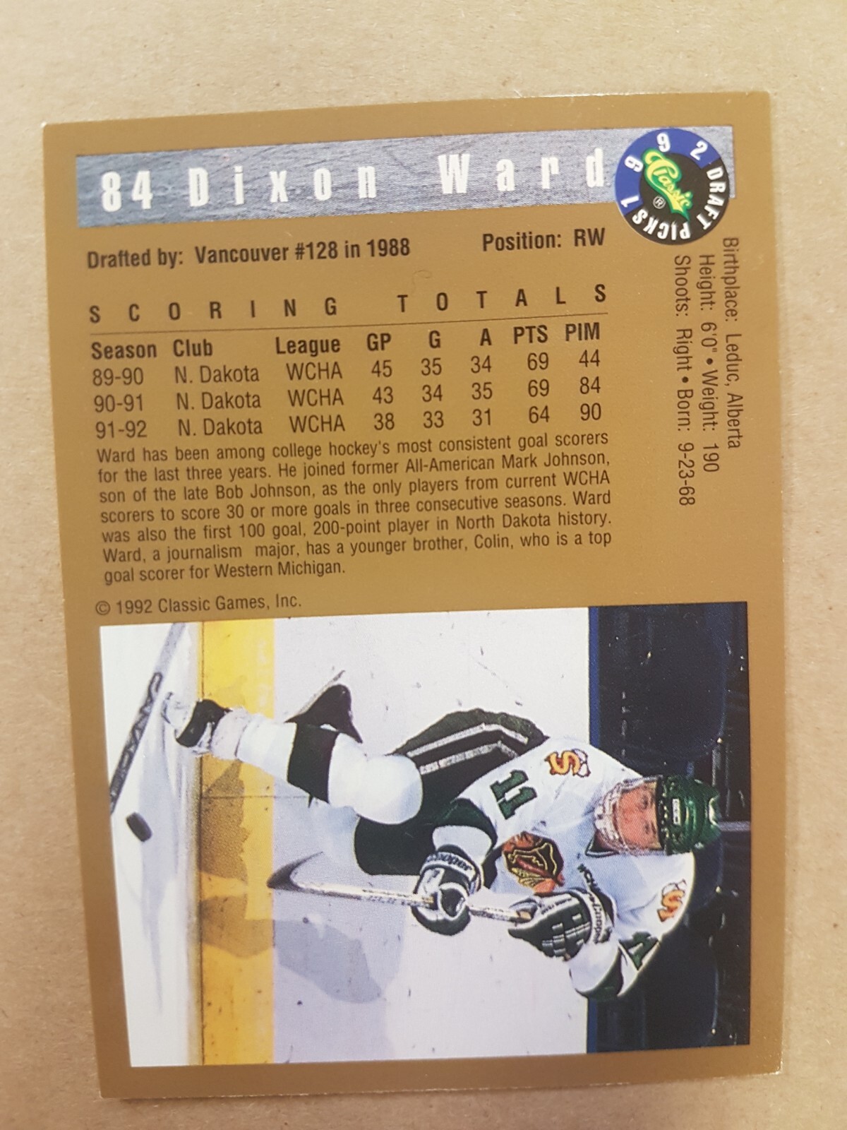Dixon Ward 1992 Classic Games Autograph Card Signed Hockey | eBay