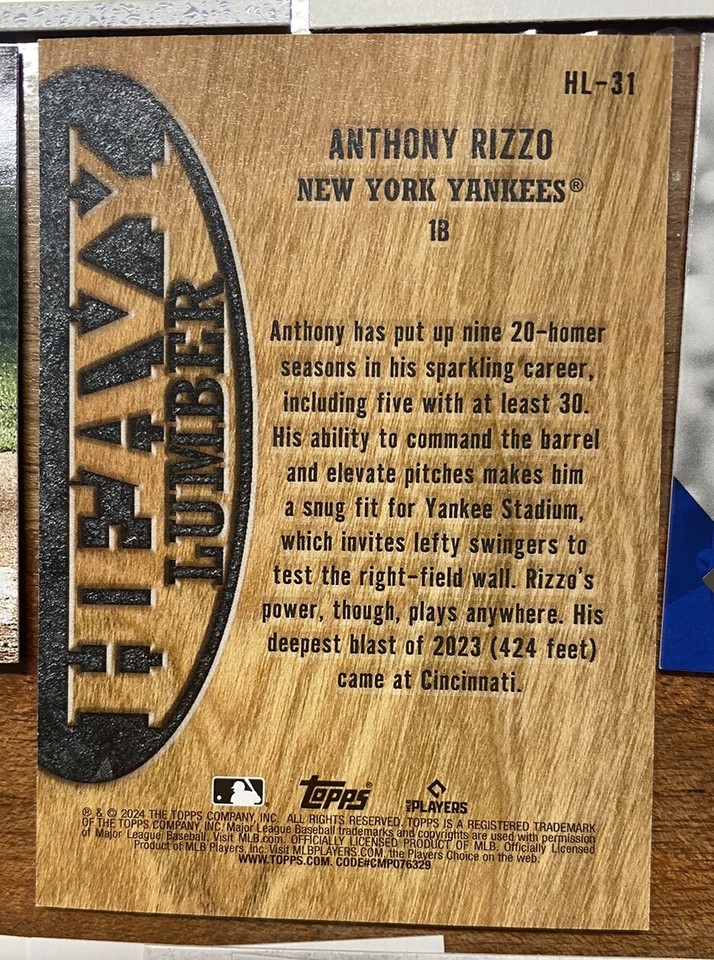 2024 TOPPS HEAVY LUMBER #HL-31 ANTHONY RIZZO • VARIOUS 32-CARD LOT ...