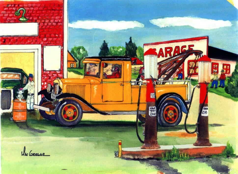 Garage PERSONALIZED Gas Station Ford Truck art print Hot Rod Wrecker ...
