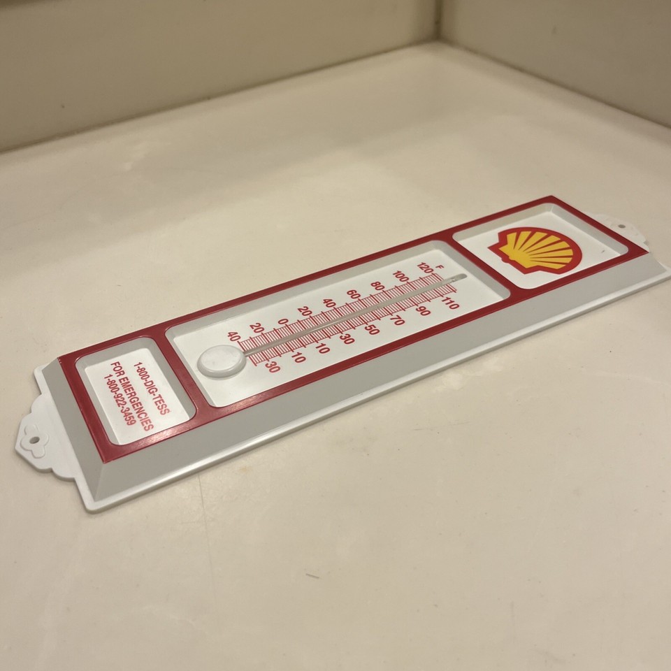 Shell Advertising Thermometer Plastic Red & White 1-800-DIG-TESS | eBay