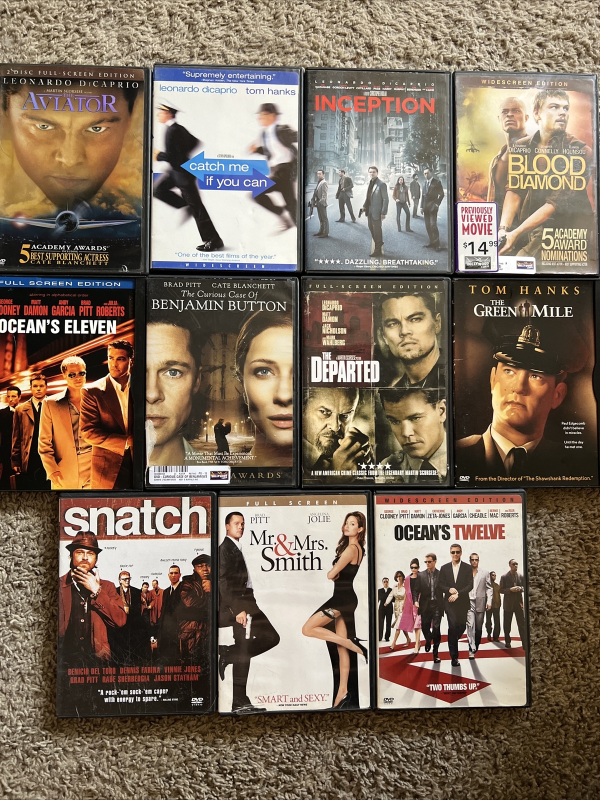 13 Dvds Brad Pitt Leo DiCaprio Oceans Eleven Aviator Snatch Inception ...