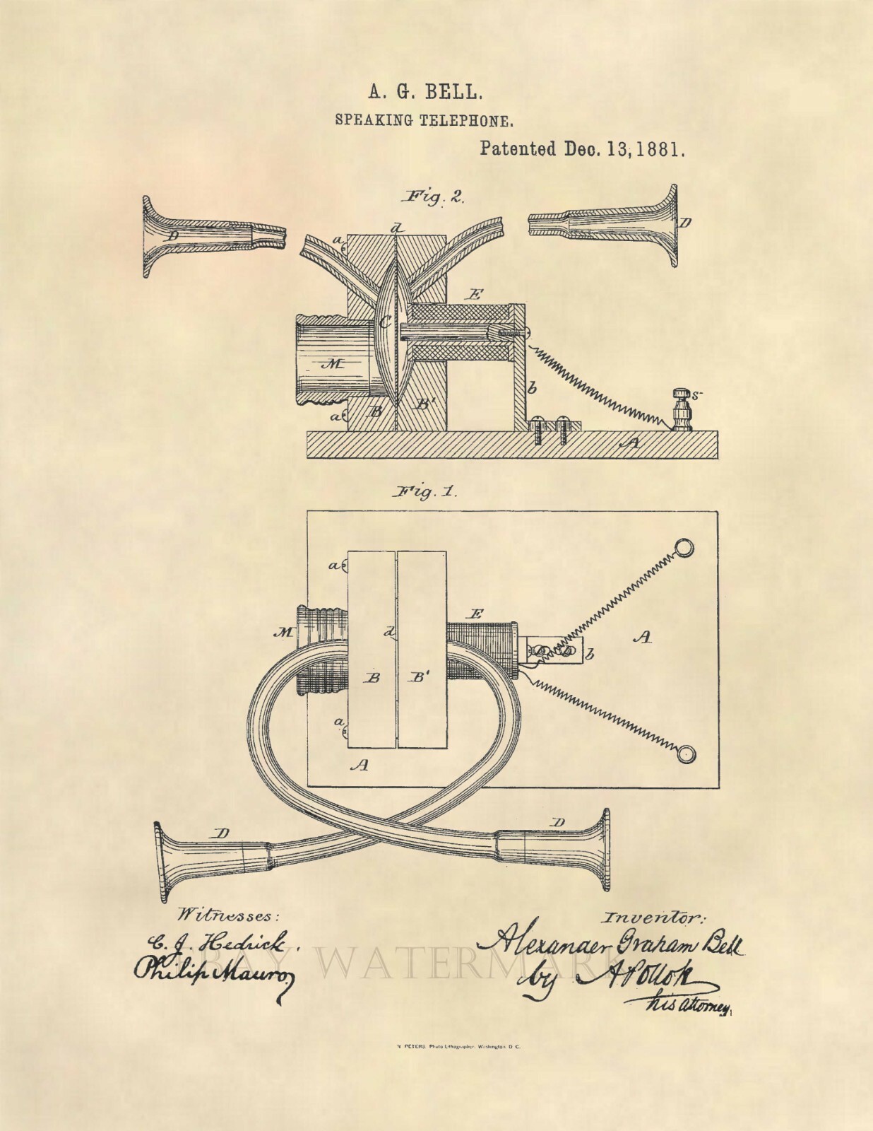 Alexander Graham Bell Telephone Official US Patent Art Print - Vintage ...