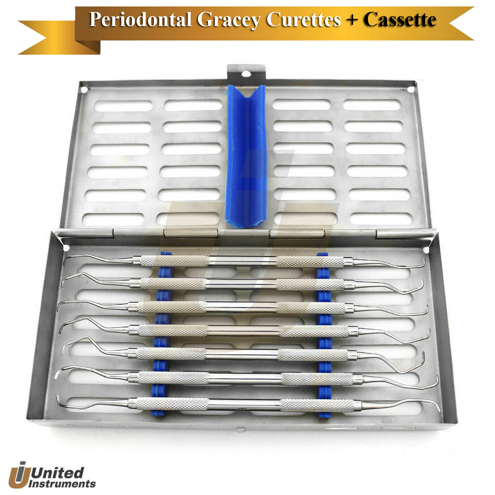 Set Of 7 Dental Gracey Curettes Perio Ridged Scaling Scaler + Cassette ...