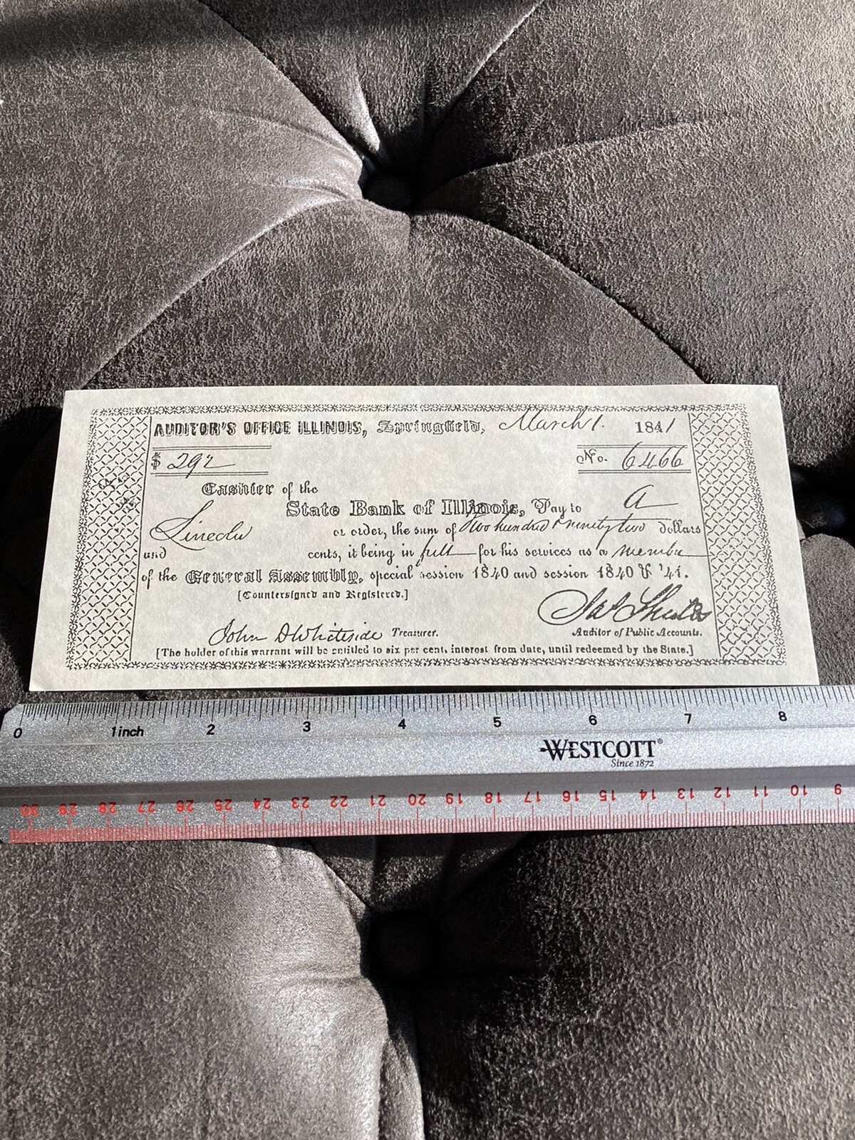 Abraham Lincoln State Auditor’s Paycheck Replica. Illinois history | eBay