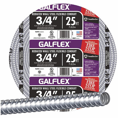 Flexible Electrical Conduit 3/4" D X 25 ft. L Steel For FMC Gray | eBay