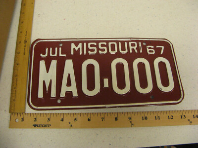 1967 67 MISSOURI MO SAMPLE LICENSE PLATE # MA0-000 | eBay