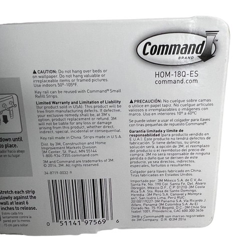 NEW Command Key Rail Indoor Use Holds 2 lbs White HOM-18Q-ES Damage ...