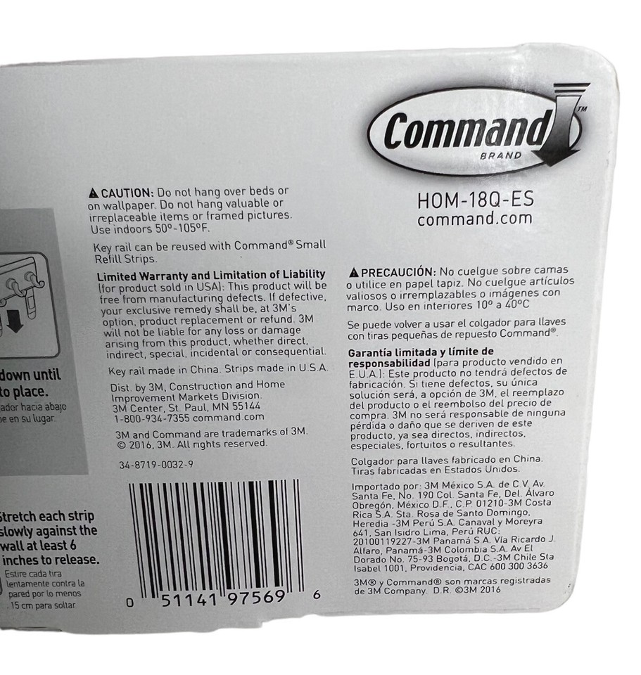 NEW Command Key Rail Indoor Use Holds 2 lbs White HOM-18Q-ES Damage ...