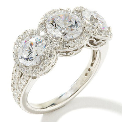 Three Stone Anniversary Band Ring Simulated Diamond 14k White Gold ...