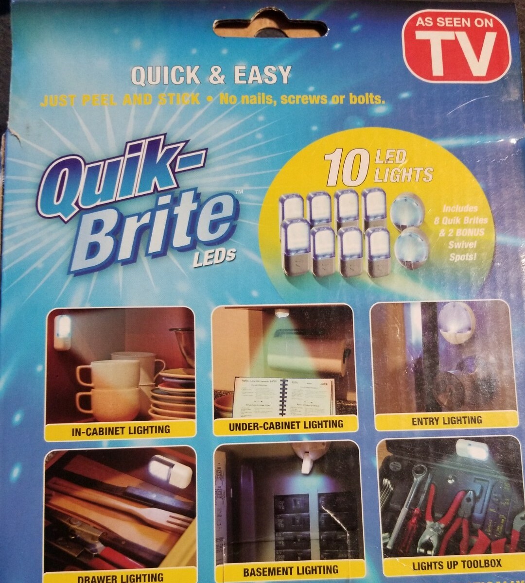 NEW Quik-Brite 10 LED Lights Set - Home & Auto - As Seen on TV 8 QB & 2 ...