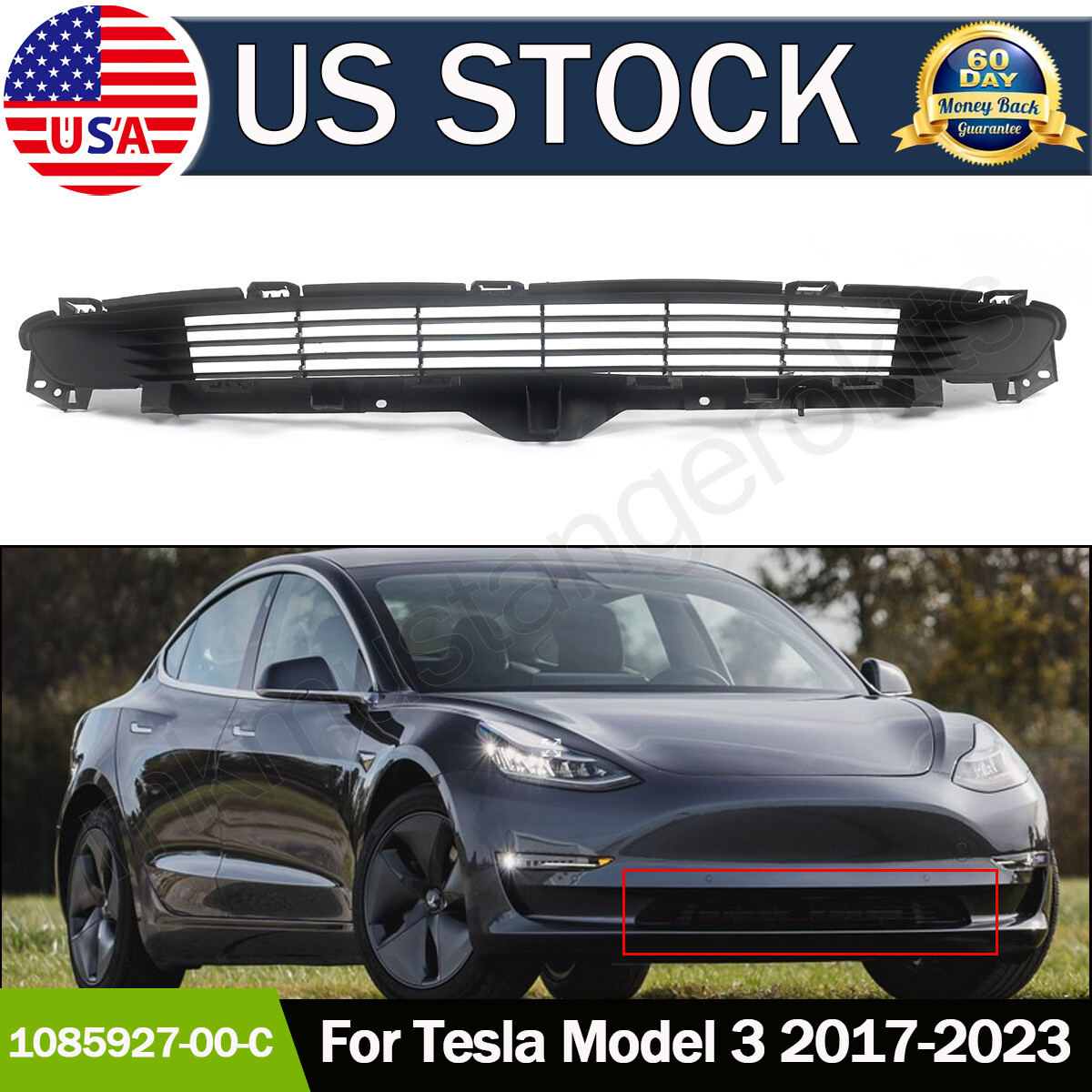 For 2017-2023 Tesla Model 3 Front Bumper Grille Lower Grille Mesh ...