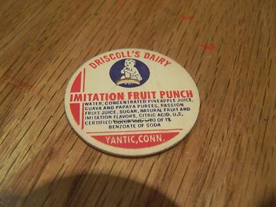 DRISCOLL'S DAIRY YANTIC CONN. MILK BOTTLE CAP FRUIT PUNCH | eBay