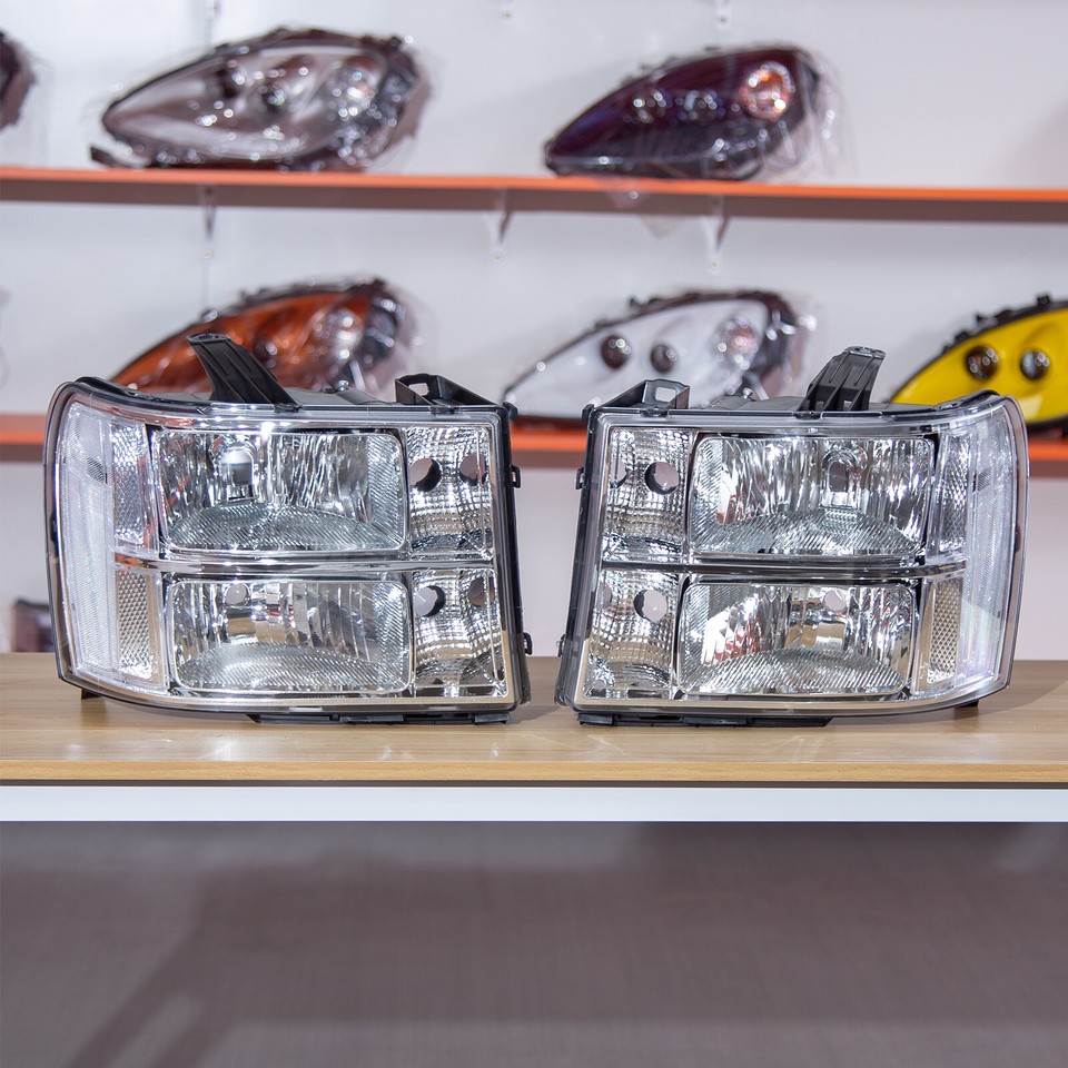 For 2007-2014 GMC Sierra 1500 2500HD 3500HD Headlight lamps Chrome ...