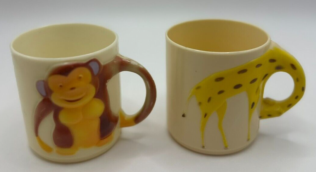 Set 2 Vtg Zoo Animals Children Cups Mugs Monkey Giraffe 3D Retro ...
