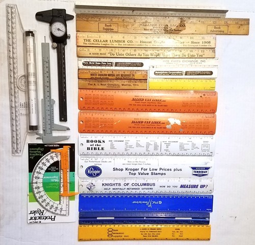 lot 13 rulers parallel protractor micrometer wood aluminum advertising ...