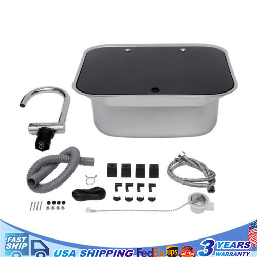 RV Kitchen Sink Unit Caravan Camper Hand Wash Basin w/ Faucet Stainless ...