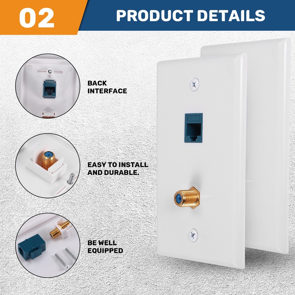 2 Packs Ethernet Coax Wall Plate Outlet with 1 Cat6 Port and 1 Gold ...