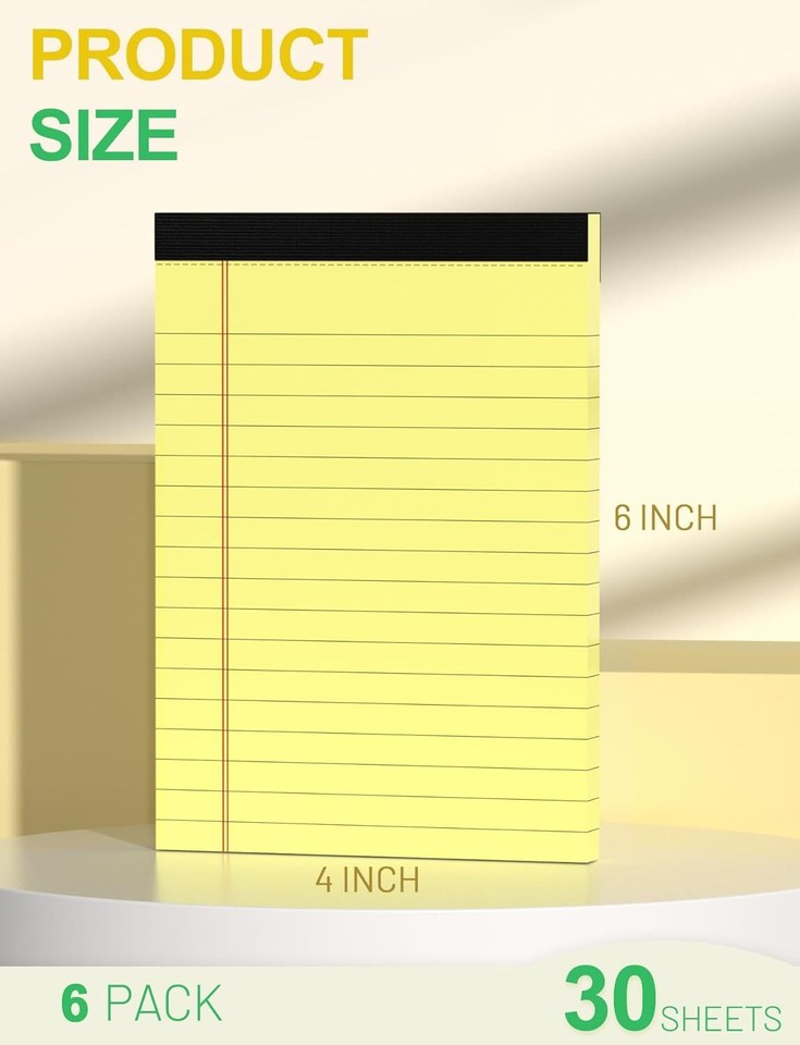 6 Pack Yellow Legal Pads 4x6 Small Note Pads 4x6 Small Writing Pads ...