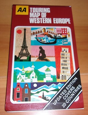 VINTAGE WESTERN EUROPE TOURING MAP 80S ORIG ESTATE LARGE FOLDING 20 ...