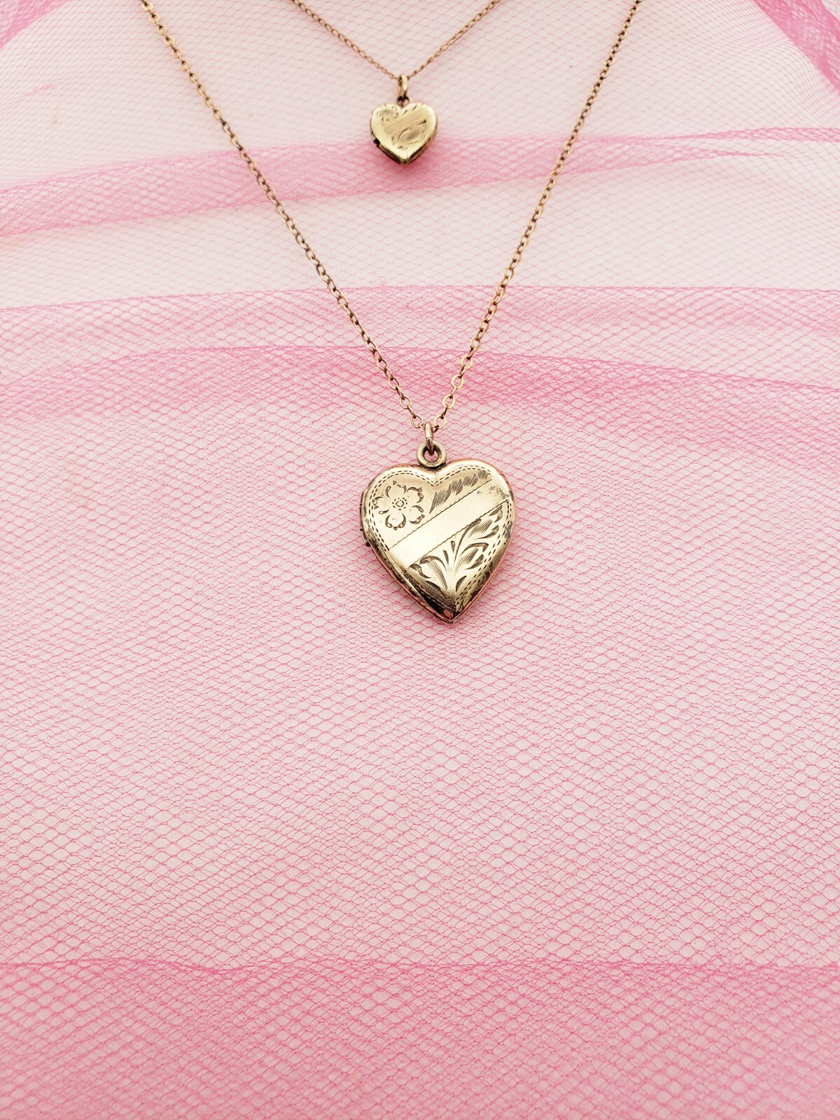 RARE Matching Pair LOCKETS Necklaces Vintage Puffy He… - Gem