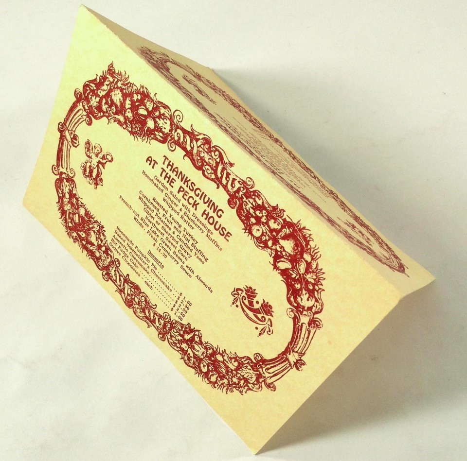 1980's Vintage Thanksgiving Dinner Table Menu Card THE PECK HOUSE ...