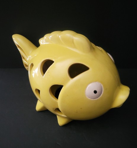 Large Handmade Ceramic Yellow Pufferfish Display 12" L | eBay