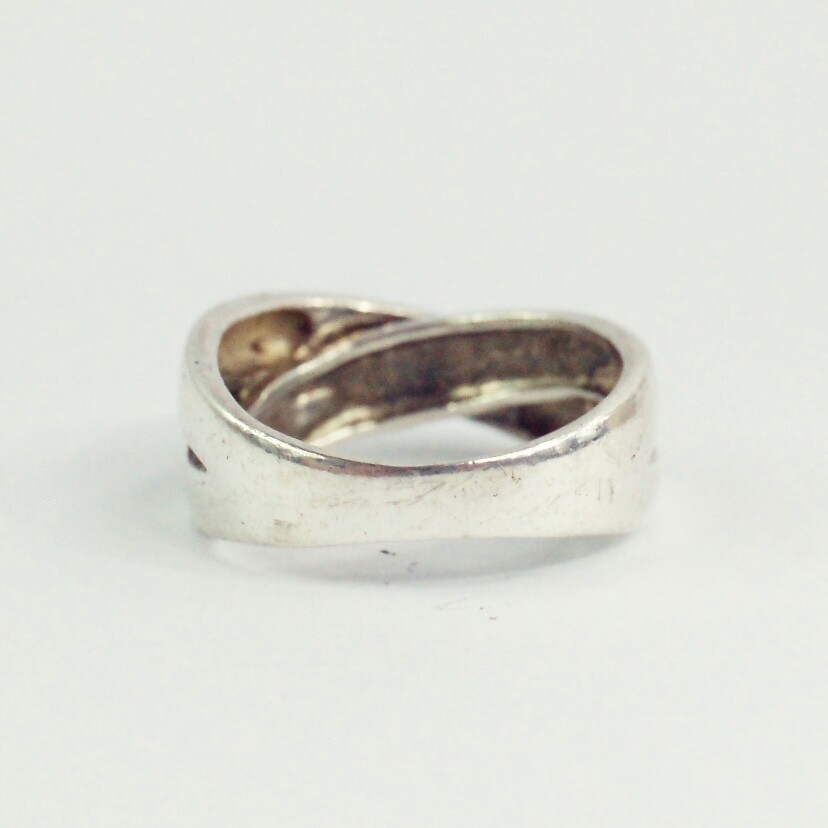 Sterling Silver Onyx Inlay And Clear CZ Crossover Band Ring Size 6 | eBay