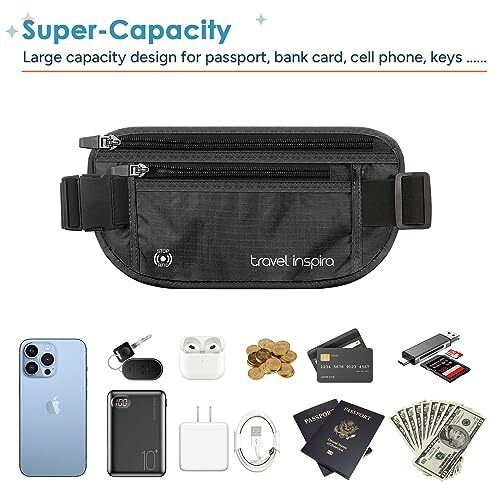 RFID Blocking Travel Money Belt with Anti-Thief Zip - Slim Passport ...