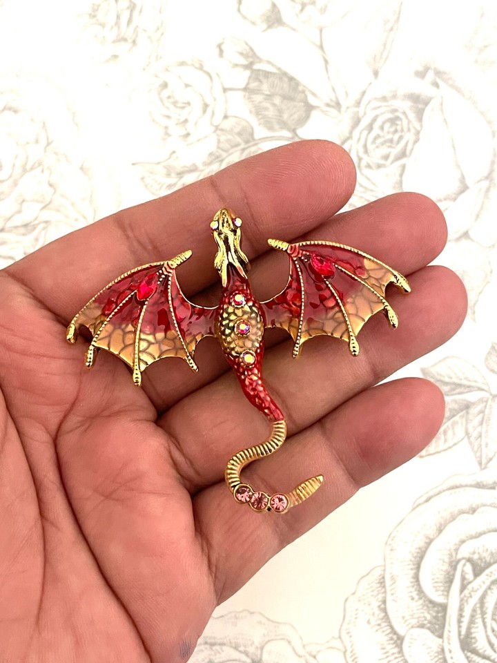 Vintage Inspired Red Fantasy Dragon Brooch Pin with Rhinestones EY41 | eBay