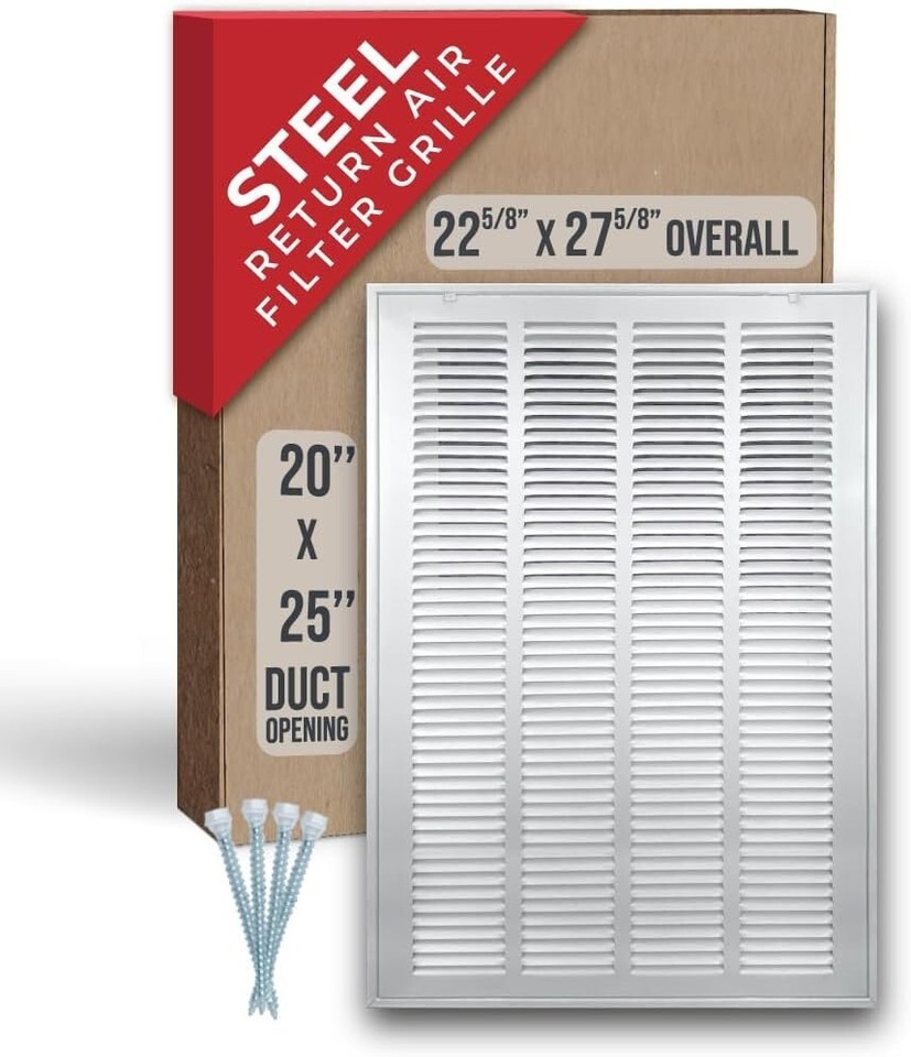 20x25 Steel Return Air Filter Grille with Removable Door - White Vent ...